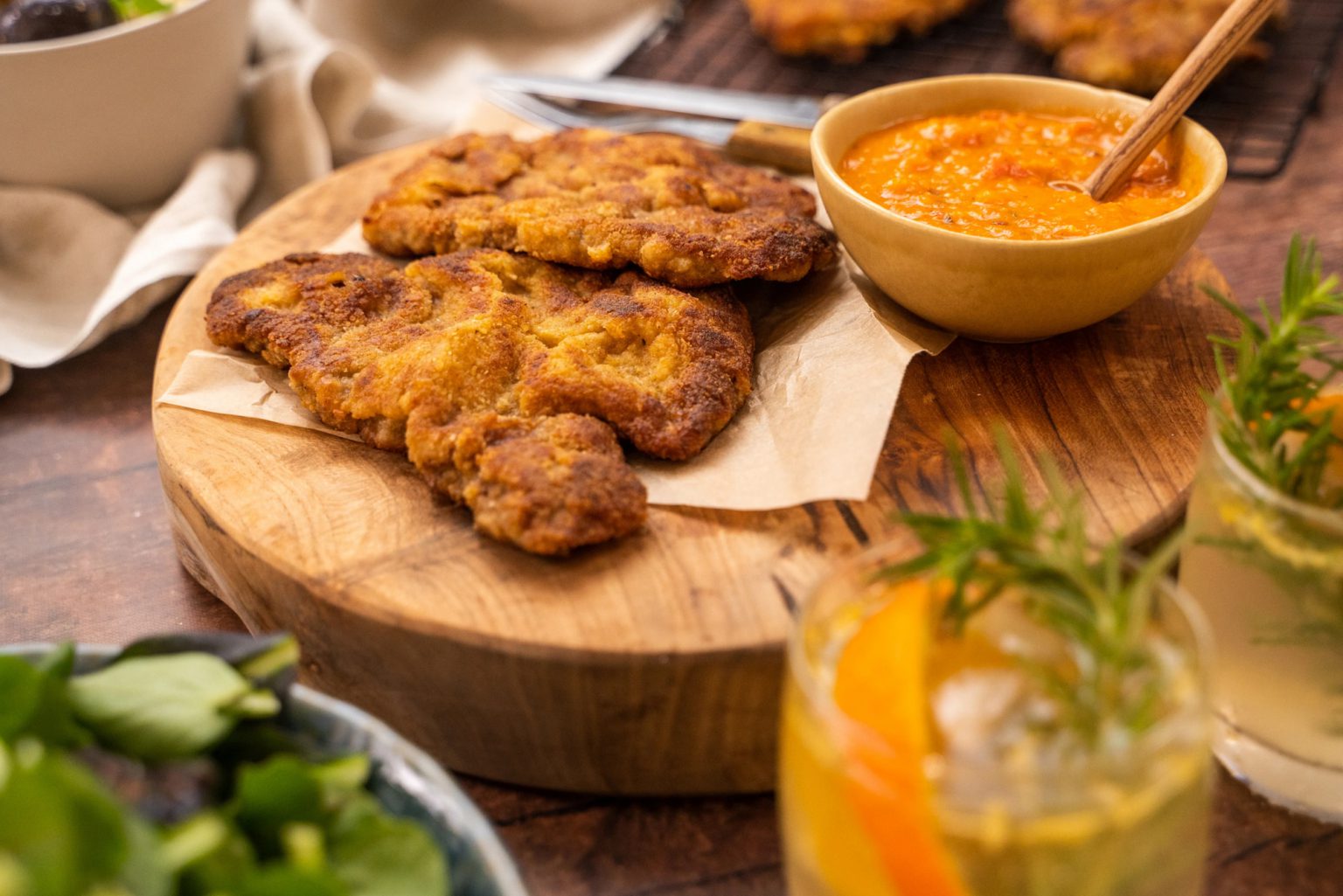 Crumbed Beef Schnitzel with Roasted Tomato & Capsicum Sauce | Pure ...
